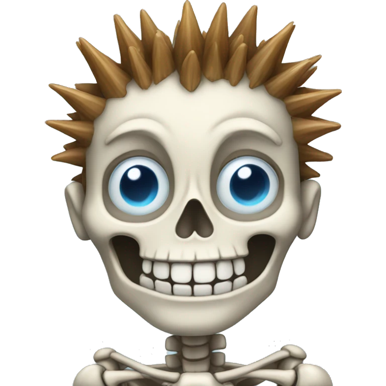 skeleton with spiky hair smiling blue eyes emoji | AI Emoji Generator