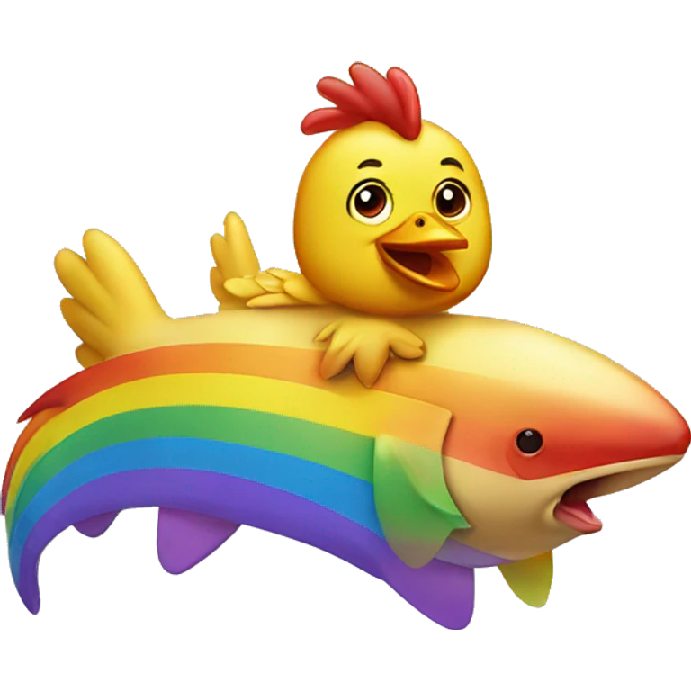 Chicken riding a Rainbow shark emoji | AI Emoji Generator