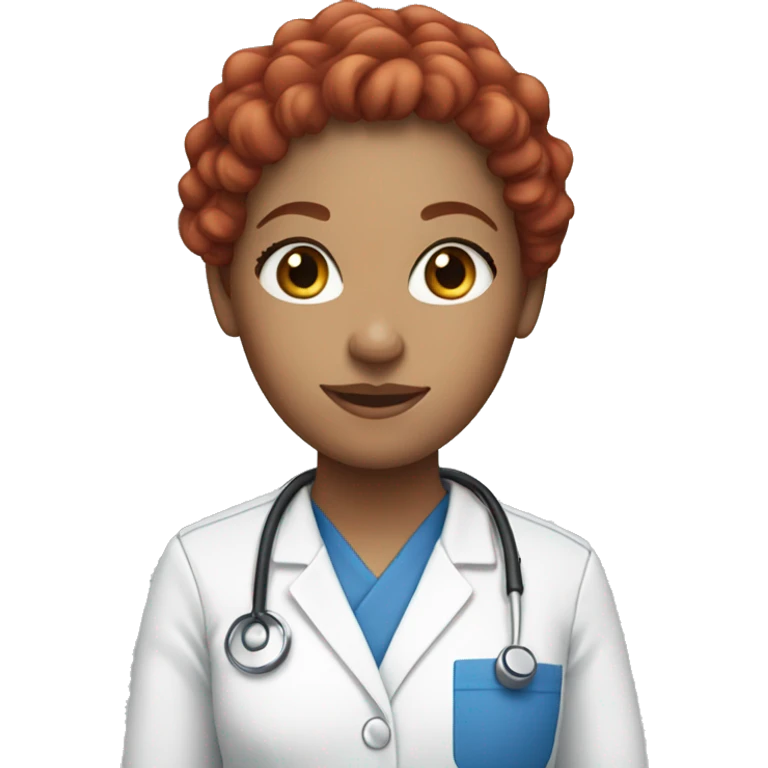White woman with red long curly hair and blue eyes wearing scrubs emoji ...