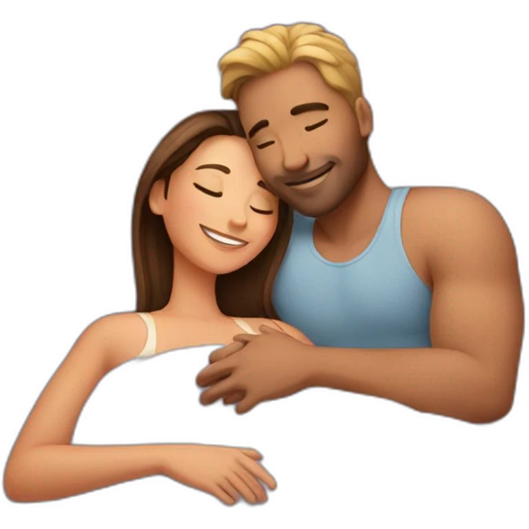 Woman and man cuddling in bed emoji | AI Emoji Generator