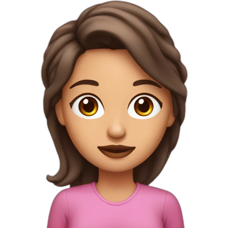 crea un emoji de una mujer con pelo rosa,ojos cafe y orejas de gato ...