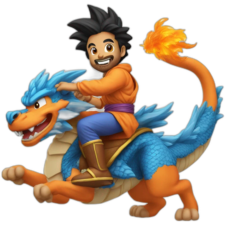 indian adult guy wearing Goku costume riding a blue flying dragon emoji ...