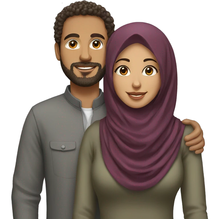 Woman hijab with her husband curly hair emoji | AI Emoji Generator