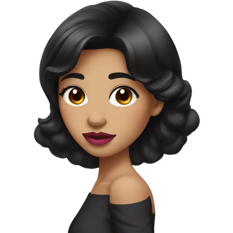 Thick medium black hair with black eyes and pink lip and pink cheek ...