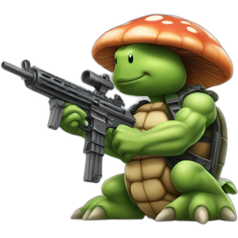 Strong muscles Mushroom turtle with a machine gun emoji | AI Emoji ...