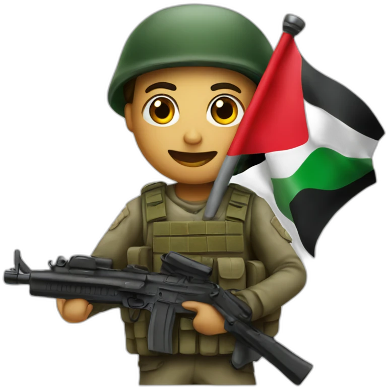 Palestinian soldier holding Palestine flag emoji | AI Emoji Generator