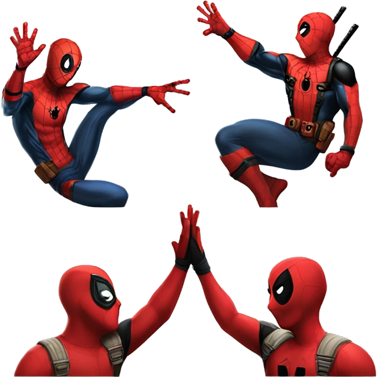 Spider-man and deadpool high five happily emoji | AI Emoji Generator