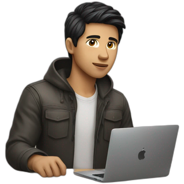 developer with mac laptop in front light skin tone and black hair emoji ...