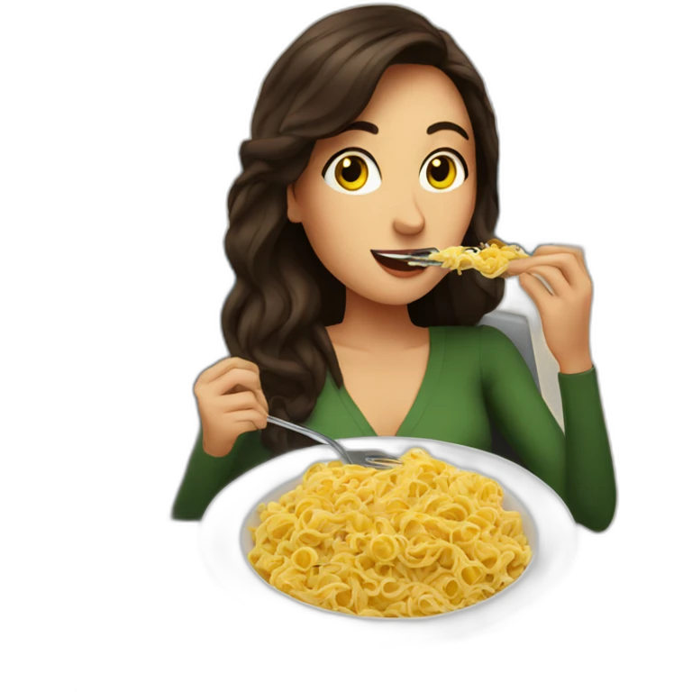 Tall brunette eating pasta in airport lounge emoji | AI Emoji Generator