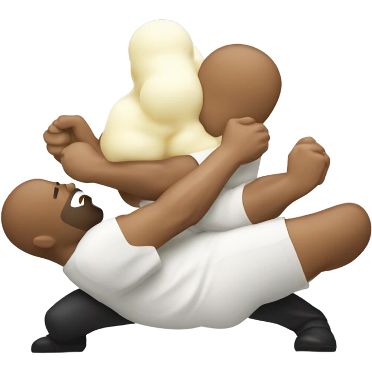 two men wrestling with mayonnaise inbetween emoji | AI Emoji Generator