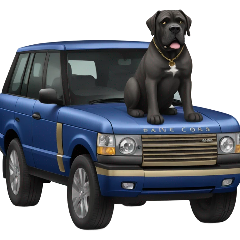 A Cane Corso driving a gold and blue Range Rover. emoji | AI Emoji ...