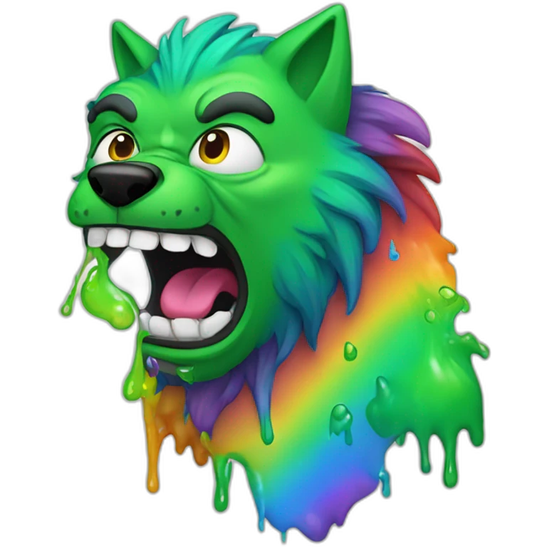 werewolf puking rainbow, making green face emoji | AI Emoji Generator