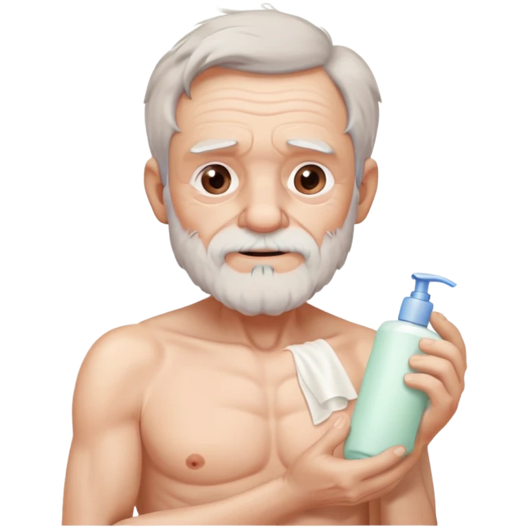 OLD MAN HELDING TISSUE AND LOTION SHIRTLESS HAIRY CHEST EYES ROLLING ...