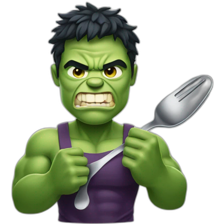 Hulk holding a spoon and fork emoji | AI Emoji Generator