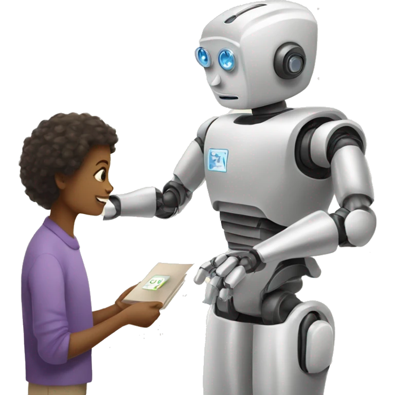 a robot handing a flashcard to a (gender neutral) student emoji | AI ...