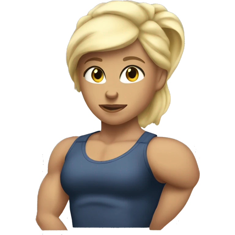 Strong muscle arm blonde girl emoji | AI Emoji Generator