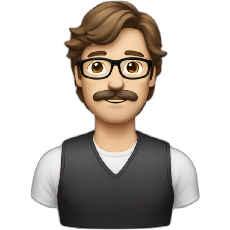 guy with brown hair mullet mustache and glasses emoji | AI Emoji Generator