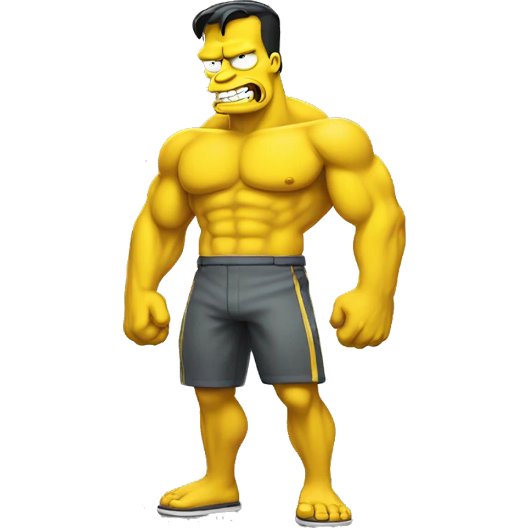 muscular in simpsons style in yellow color emoji | AI Emoji Generator
