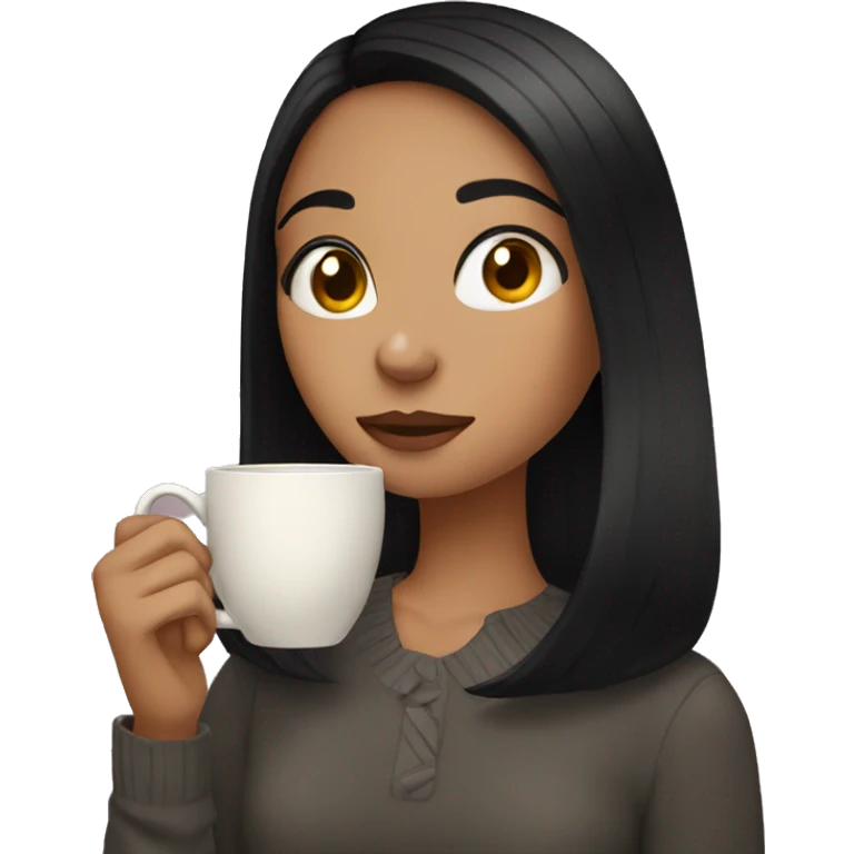 Girl with black hair sipping tea emoji | AI Emoji Generator