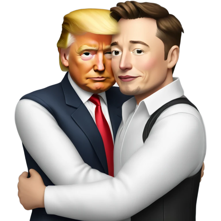 Donald Trump and Elon Musk hugging each other emoji | AI Emoji Generator