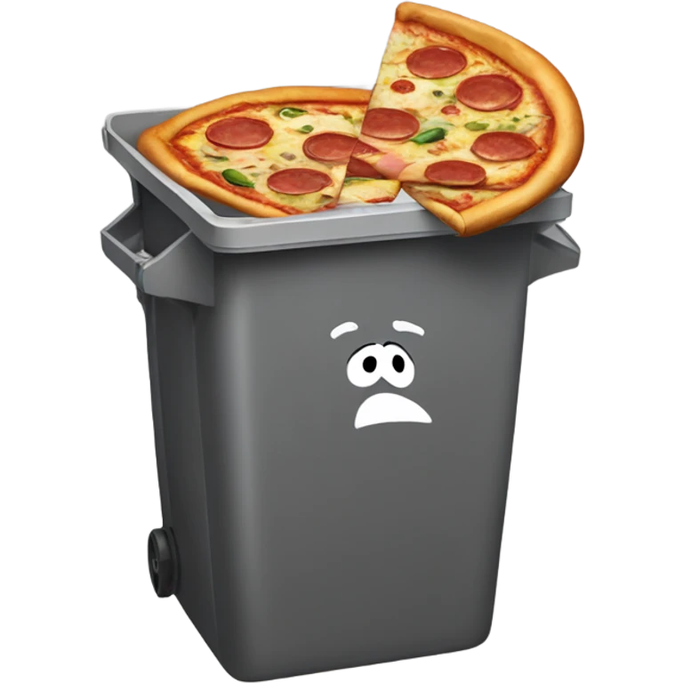 trash bin with pizza box sticking out absurdly emoji | AI Emoji Generator