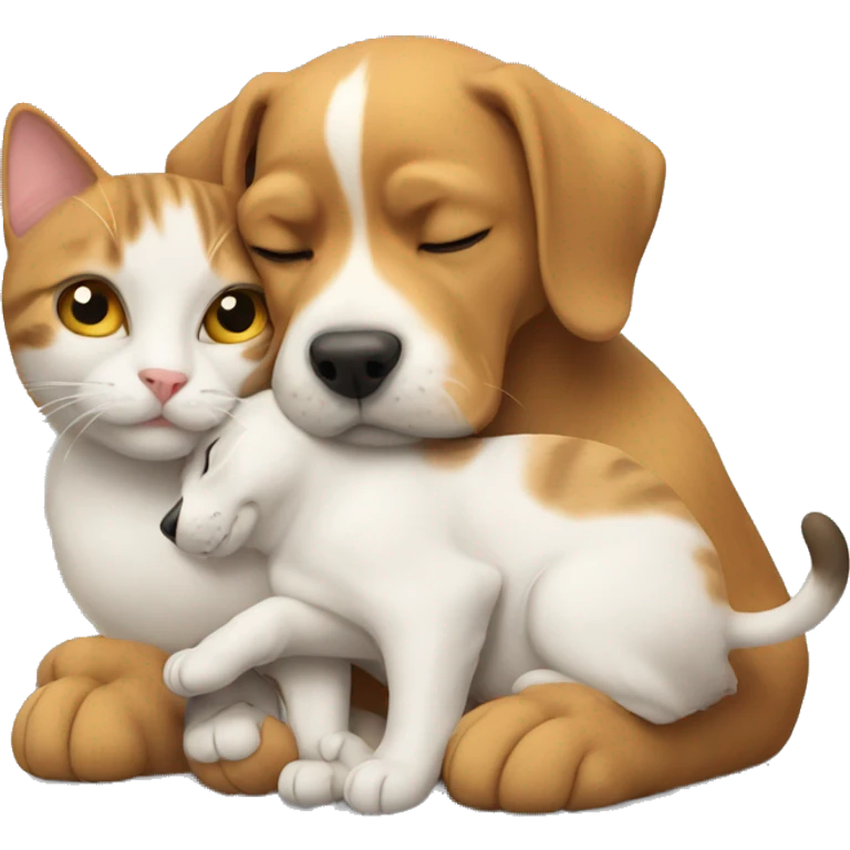 Cat cuddling a dog emoji | AI Emoji Generator