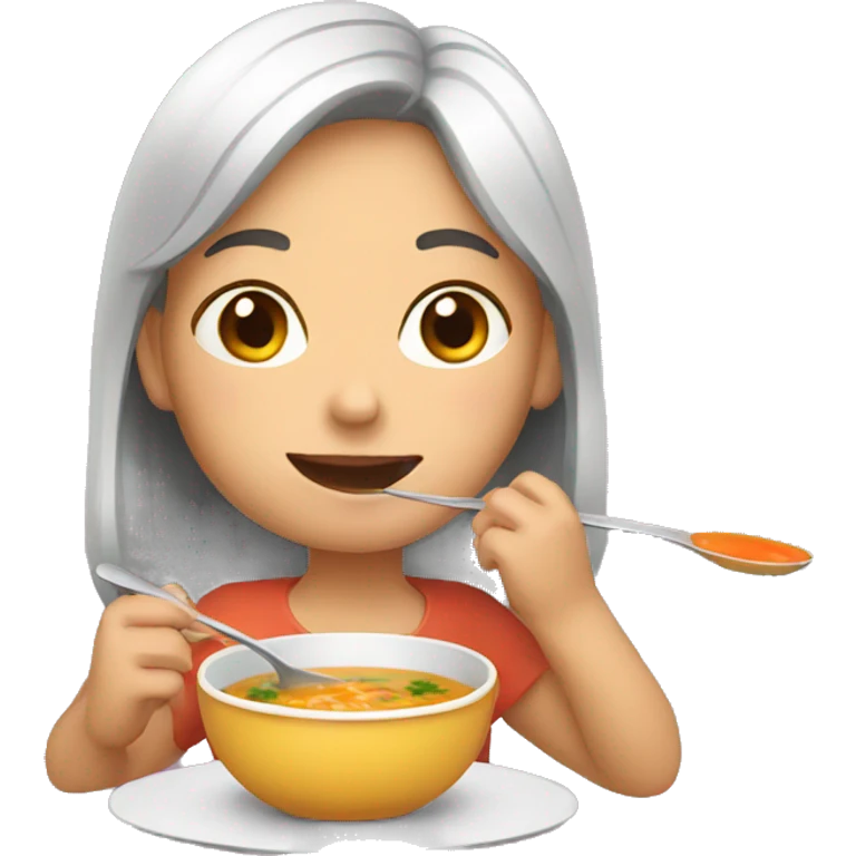 Girl eating soup emoji | AI Emoji Generator