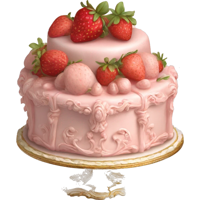 vintage rococo highly detailed pale pink cake with strawberries emoji ...