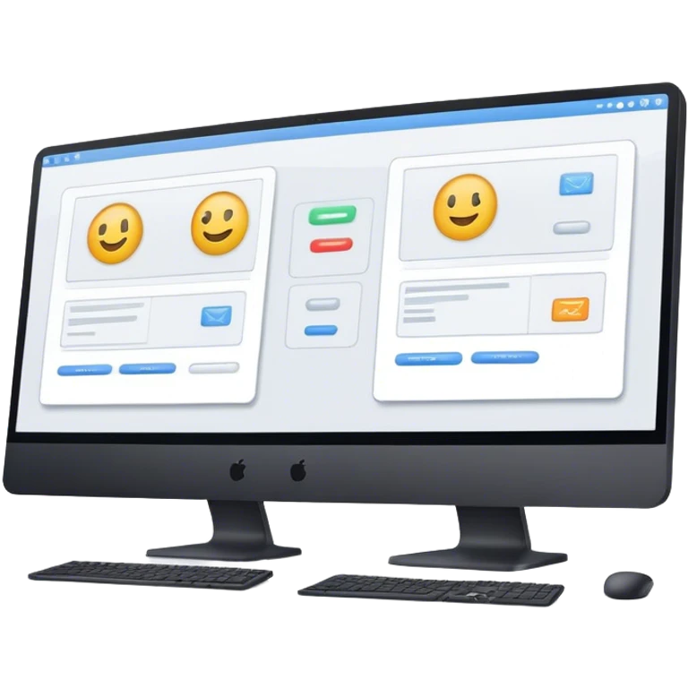 Create an emoji for UX/UI design. Show two large curved monitors side by side, displaying ...