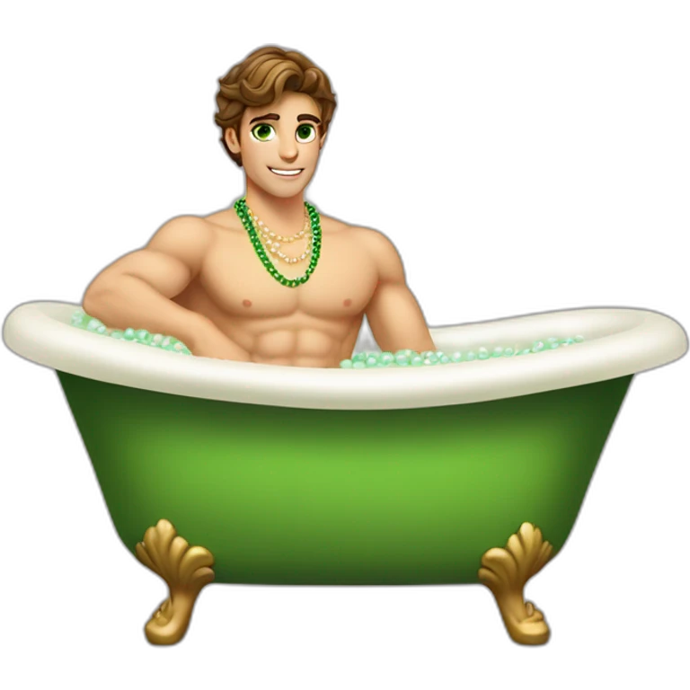 Posh-muscle-boy-brown-hair-green-eyes-pearl-necklace-in-golden-bathtub ...