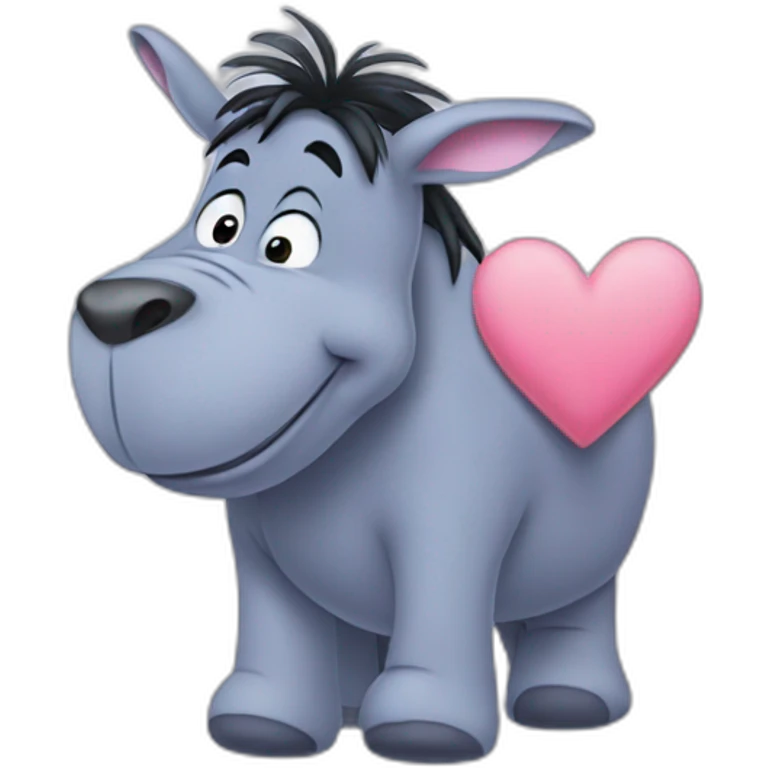 Eeyore from winni the Pooh with a heart emoji | AI Emoji Generator