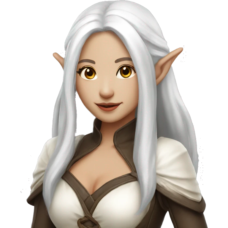 Asian feminine full body slim long white hair elf leather costume emoji | AI Emoji Generator