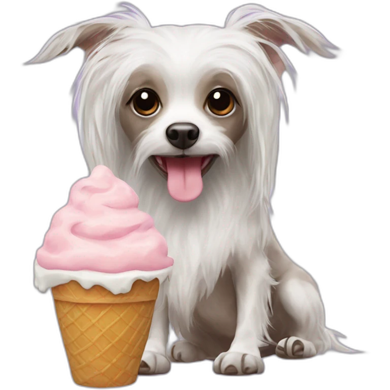 Chinese crested puffball eats ice cream emoji | AI Emoji Generator