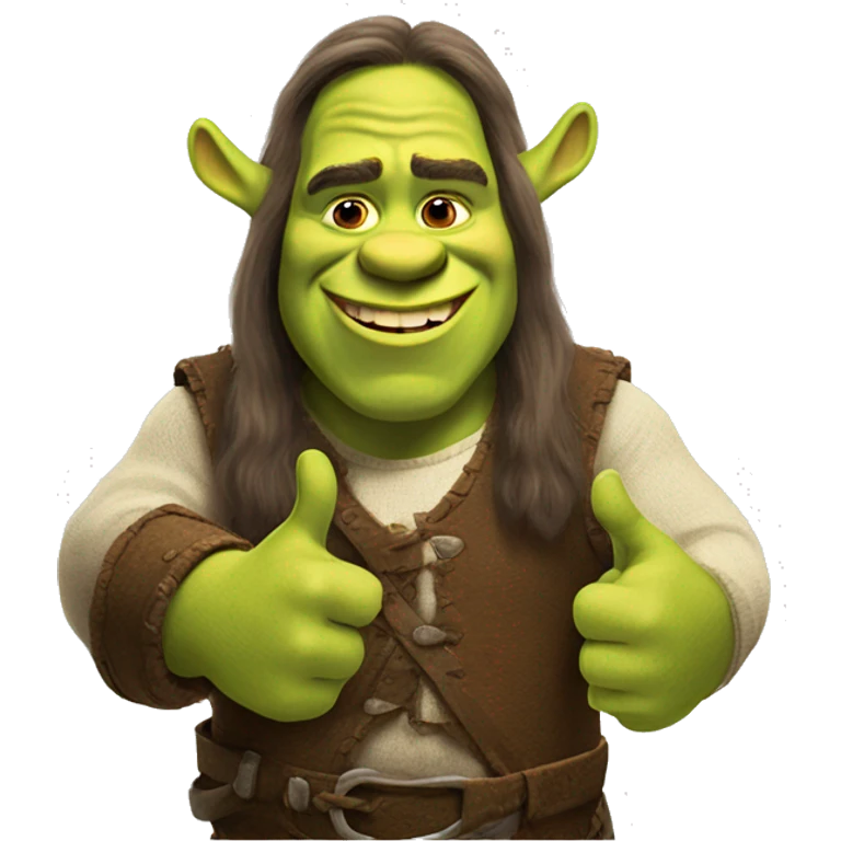 shrek with long hair giving a thumbs up emoji | AI Emoji Generator