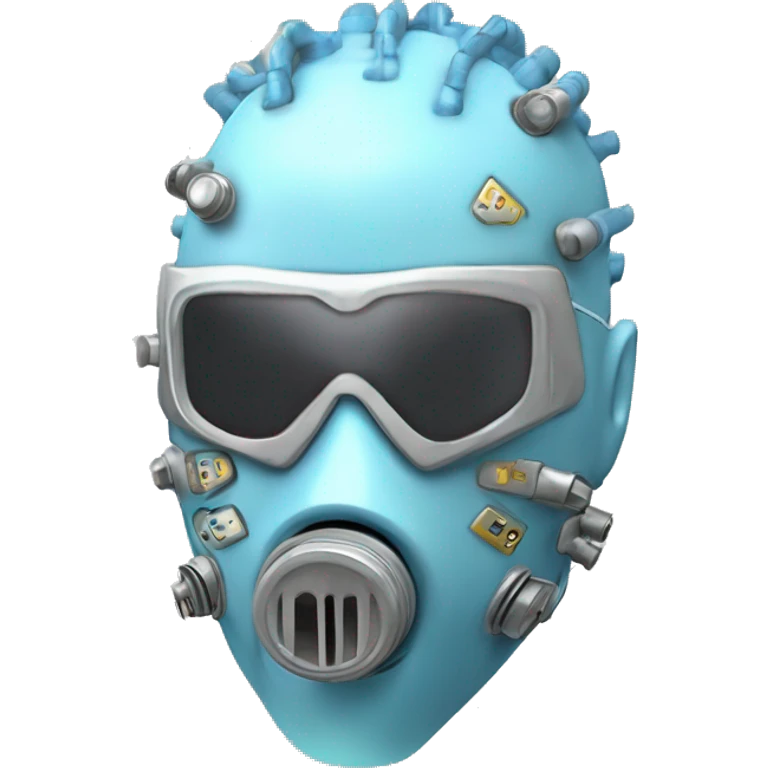 Pastel blue Mohawk cyborg head with silver respirator mask, goatee and ...
