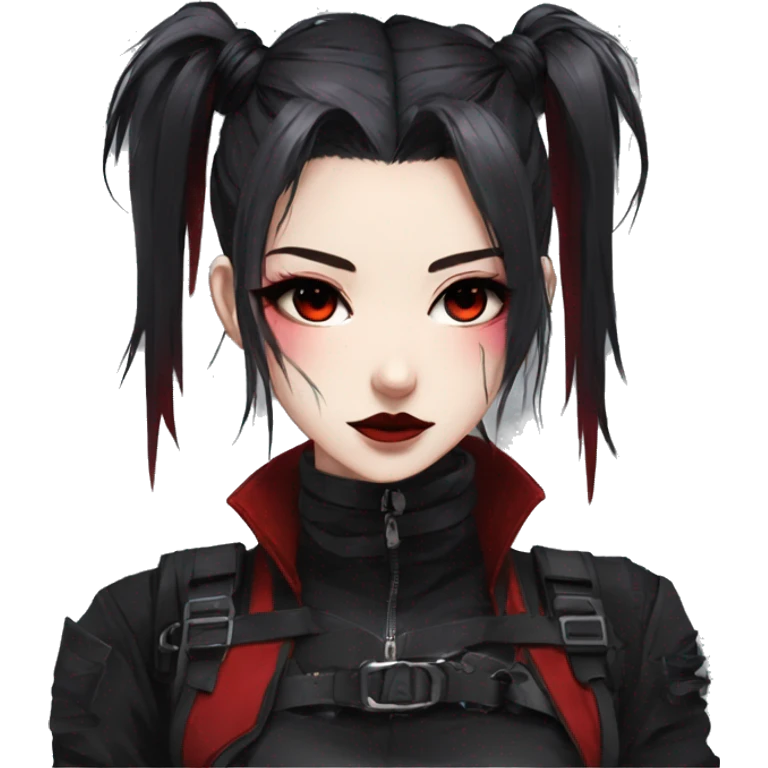 Gorgeous gothic dark techwear anime style lady with blushing face ...
