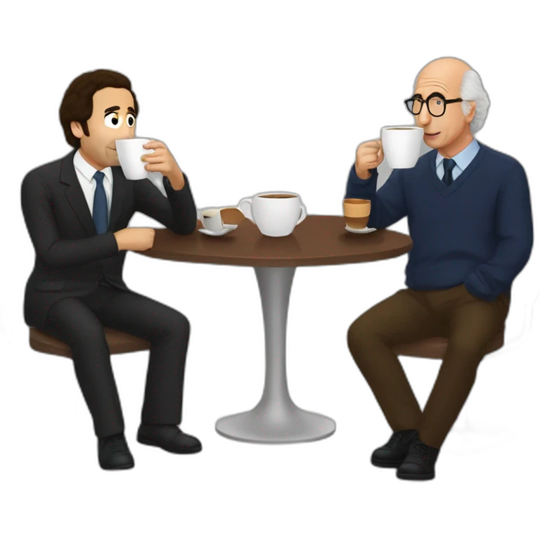 Larry David and Michael Scott drinking coffee emoji | AI Emoji Generator