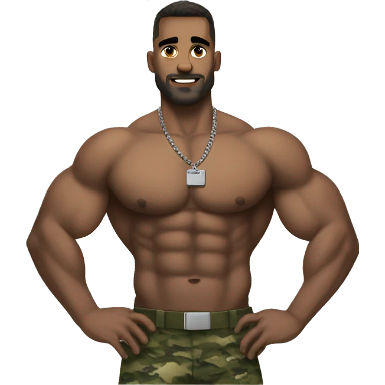 Bodybuilder hairy chest with military haircut and dogtags emoji | AI ...