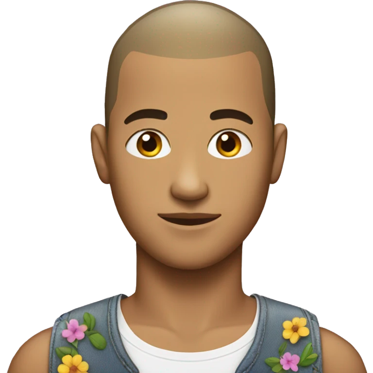 realistic male with buzz cut and flowers emoji | AI Emoji Generator