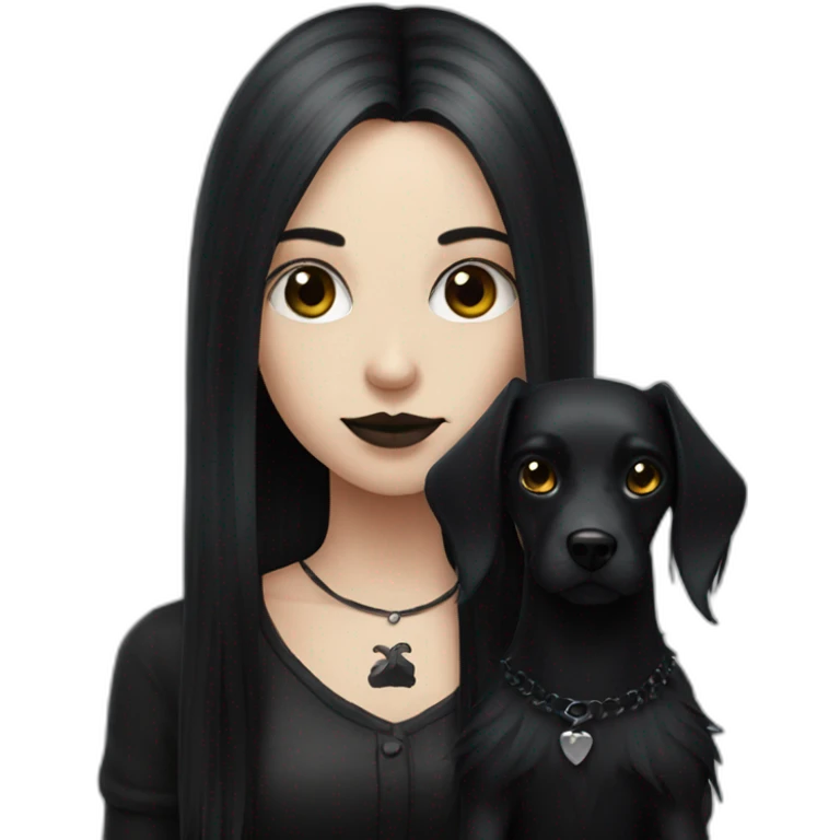 goth girl, long hair, with a black dog emoji | AI Emoji Generator