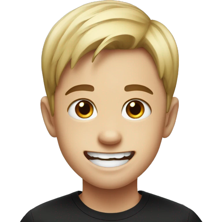 smiling boy in black shirt and a gap in teeth emoji | AI Emoji Generator