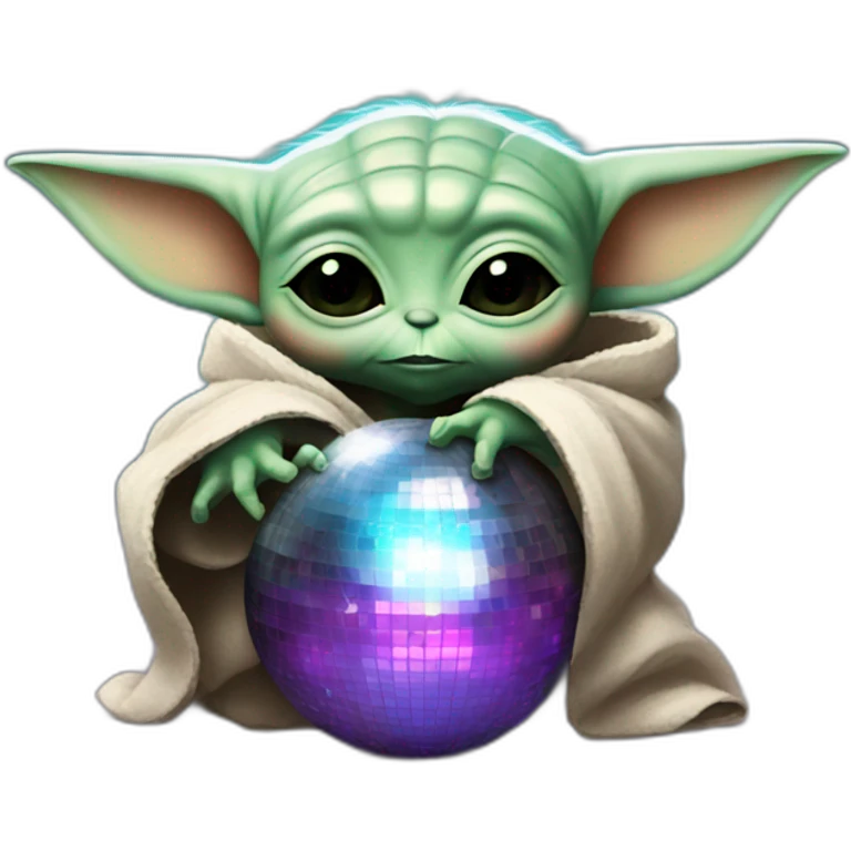 Baby yoda hugging a disco ball emoji | AI Emoji Generator