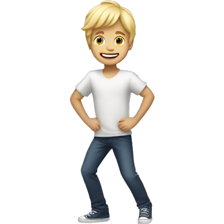 Boy with blond hair dancing emoji | AI Emoji Generator