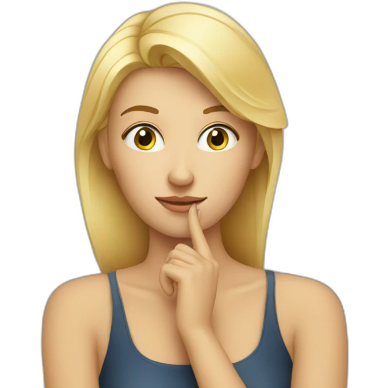 blond woman with hand on chin thinking posture emoji | AI Emoji Generator