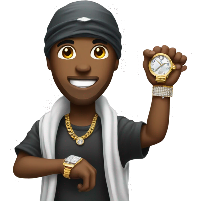 Emoji with grillz and durag showing his wrist with an diamond watch ...