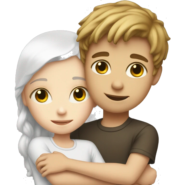 Little white sister hugging white brother emoji | AI Emoji Generator
