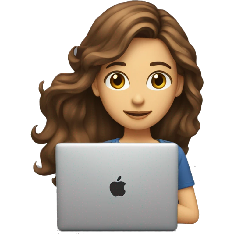 female coder with apple laptop in front of her, long wavy brown hair, brown eyes emoji | AI ...