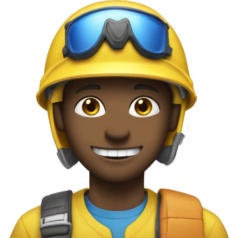 Boy with buck teeth, a blue helmet, blue eyes, a pencil in his nose ...