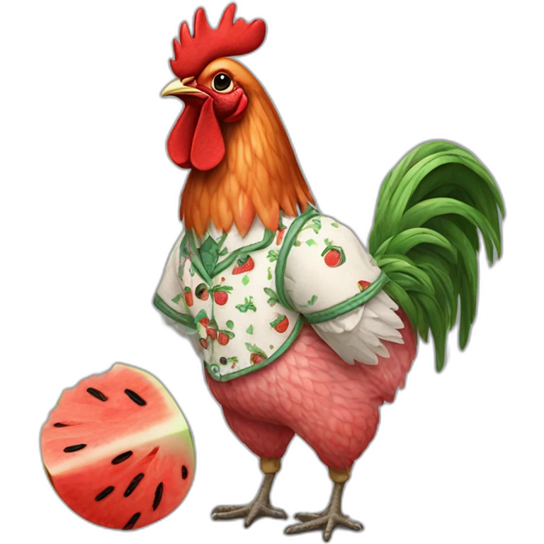 A COCKEREL IN AN EMBROIDERED SHIRT WITH A WATERMELON IN HIS HANDS emoji ...