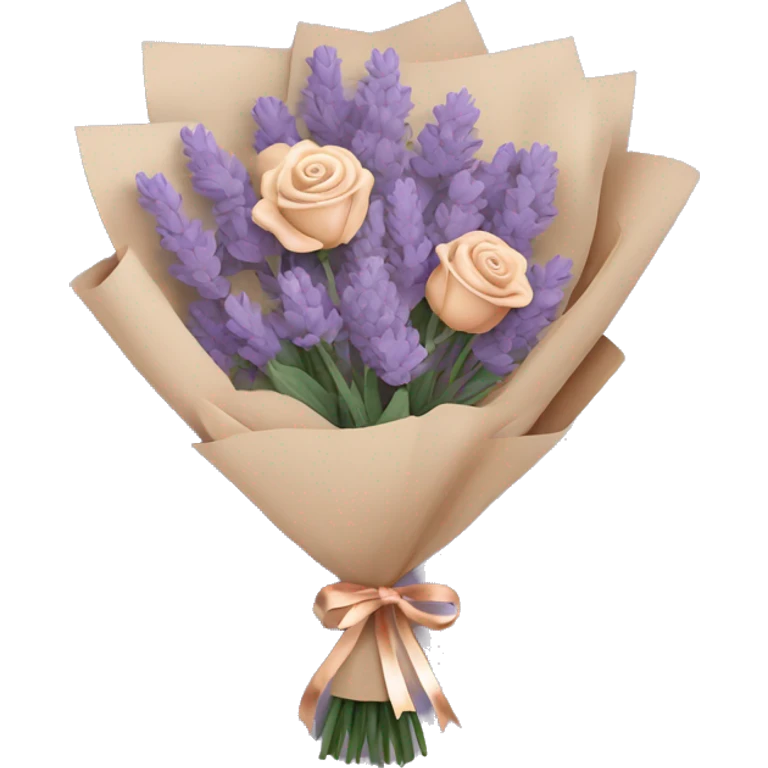 lavender bouquet with a rose gold ribbon and beige paper emoji | AI ...